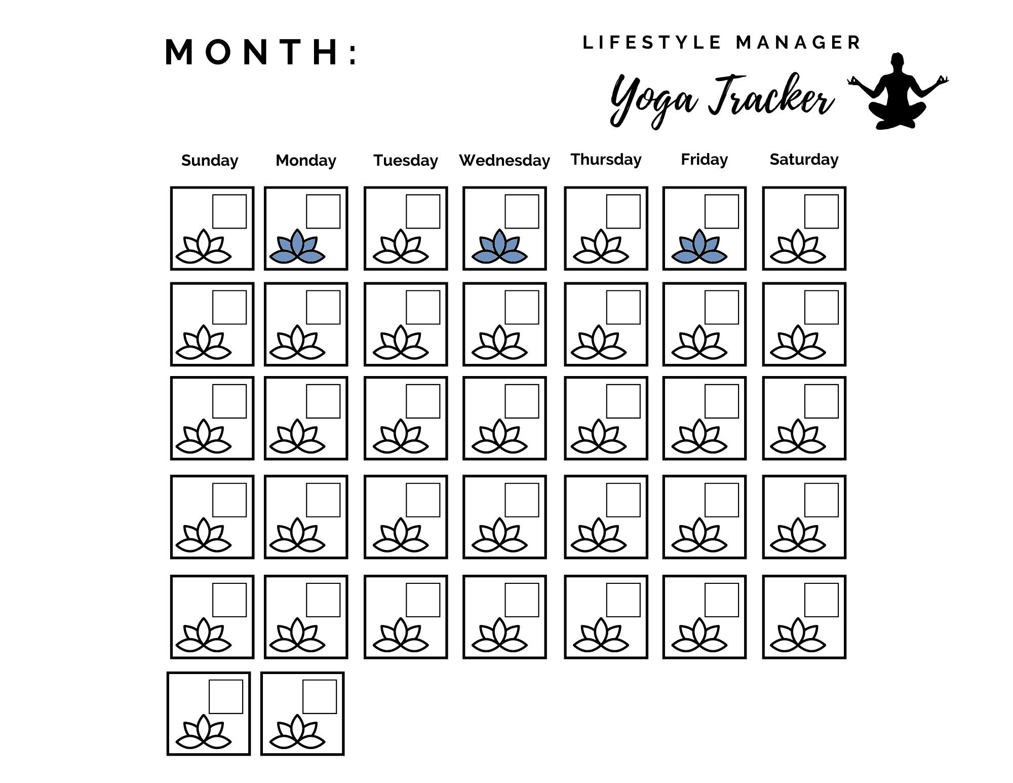 Monthly Yoga Calendar Printable Yogic Life Style Yoga Goals Daily Yoga ...