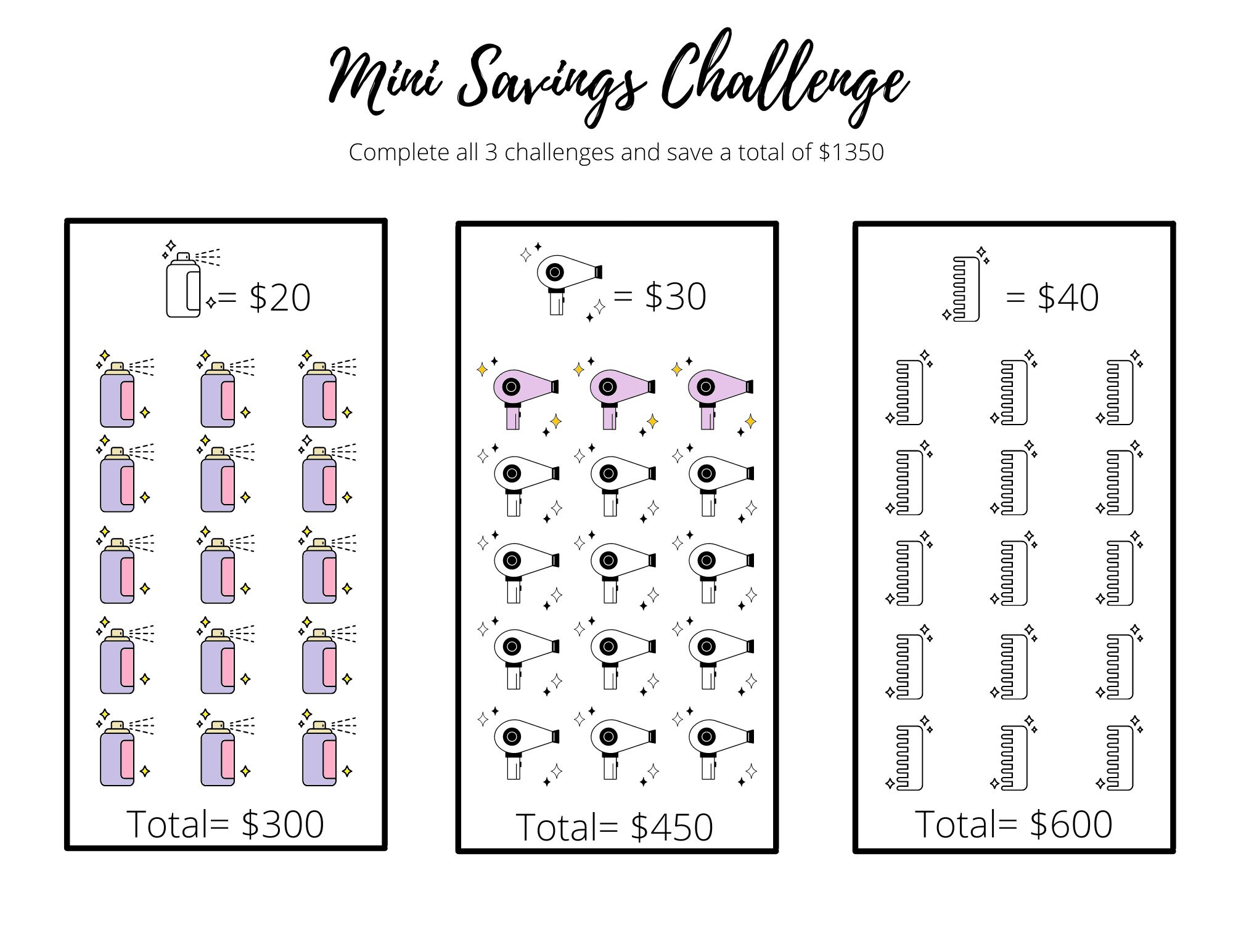 Mini Money Savings Challenge Printable Beauty Mini Challenge Bundle ...