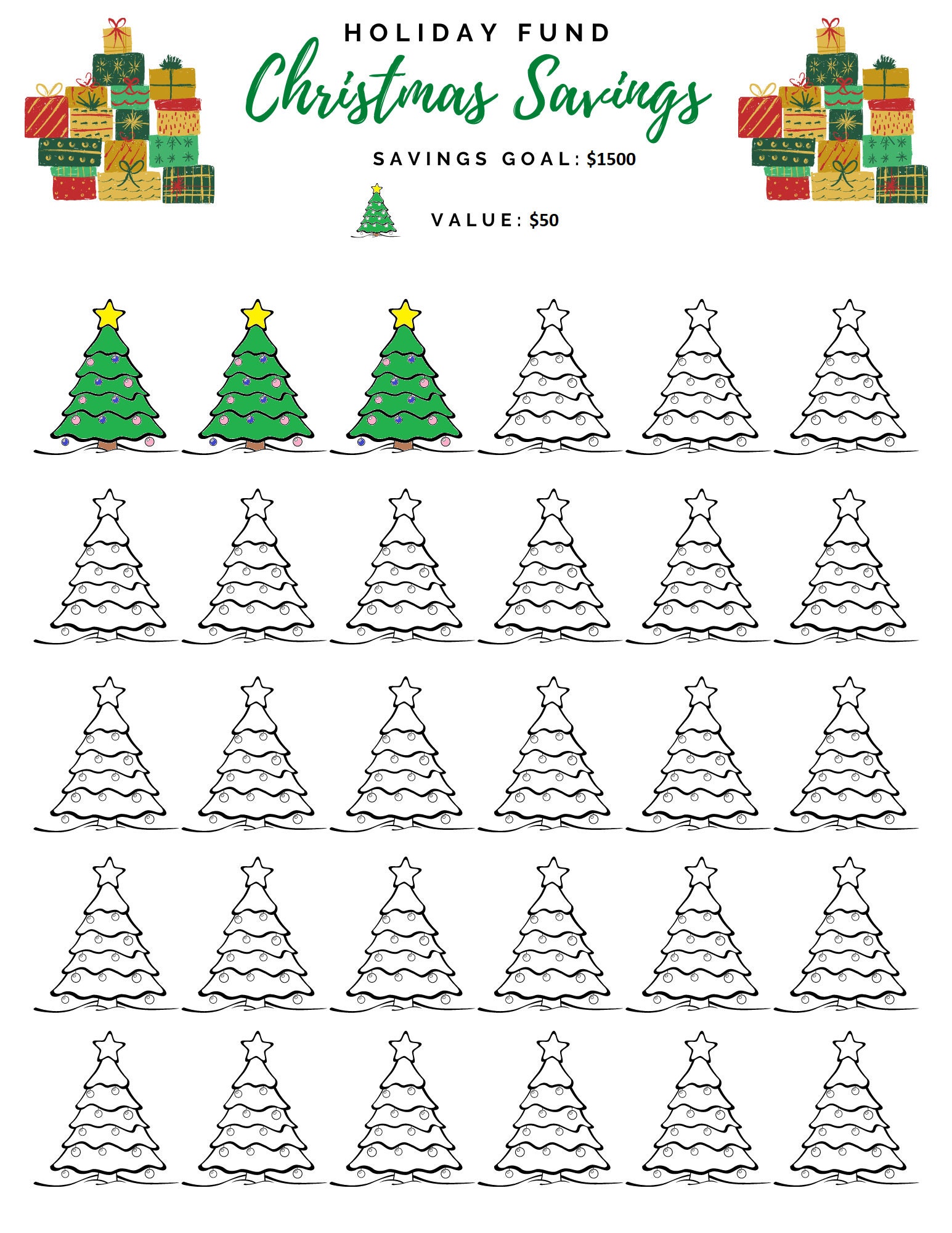 Christmas Savings Printable Tracker Money Saving Challenge Holiday ...
