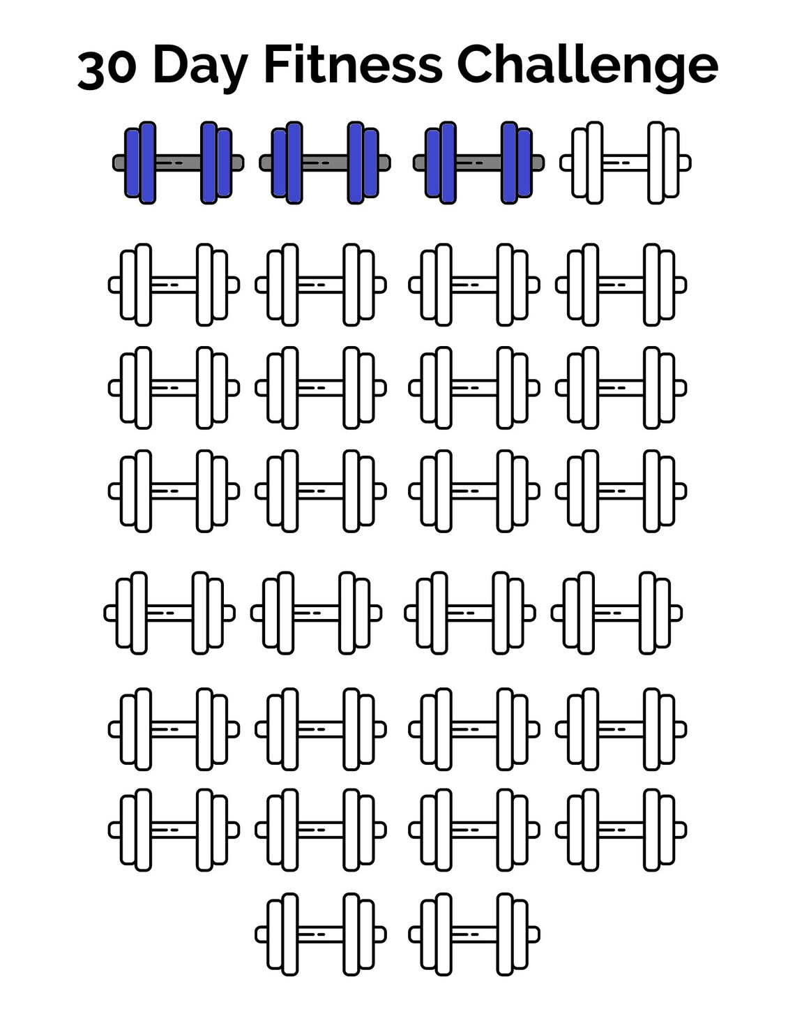 30 Day Fitness Challenge Printable Exercise Tracker Daily Workout ...