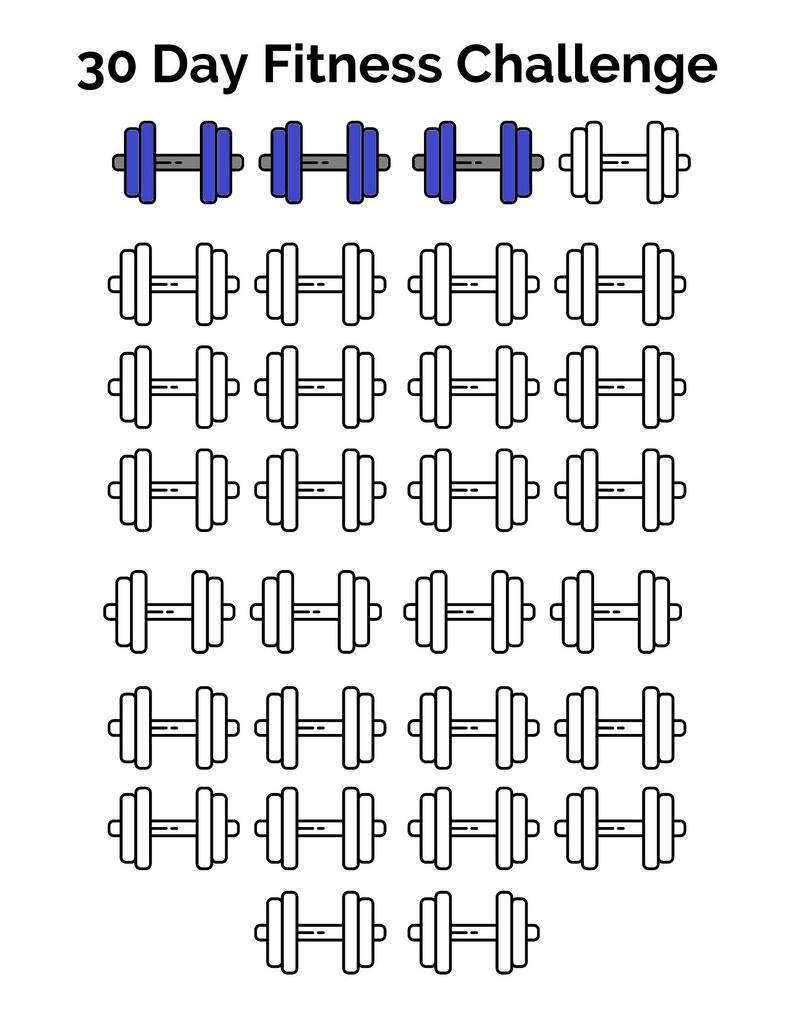 30 Day Fitness Challenge Printable Exercise Tracker Daily Workout ...