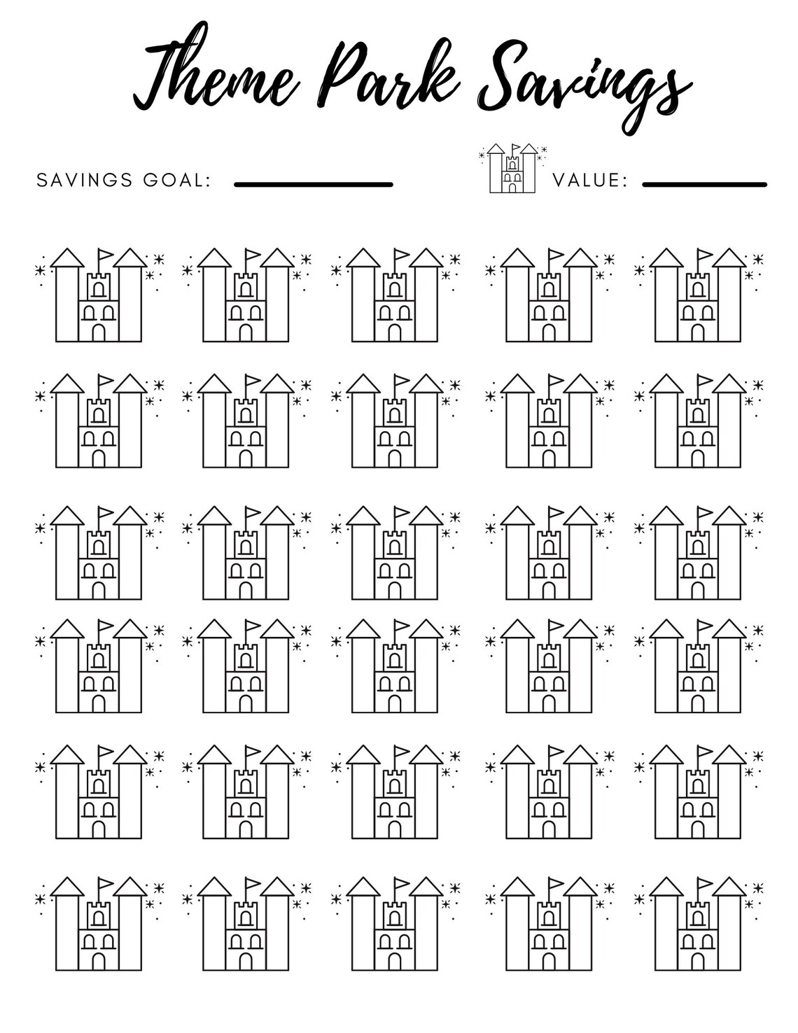 Vacation Savings, Theme Park Printable Amusement Park Savings Vacation ...