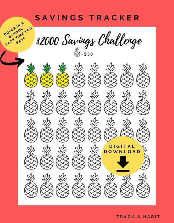 2000 Dollars Savings Challenge Printable Savings Worksheet | Etsy