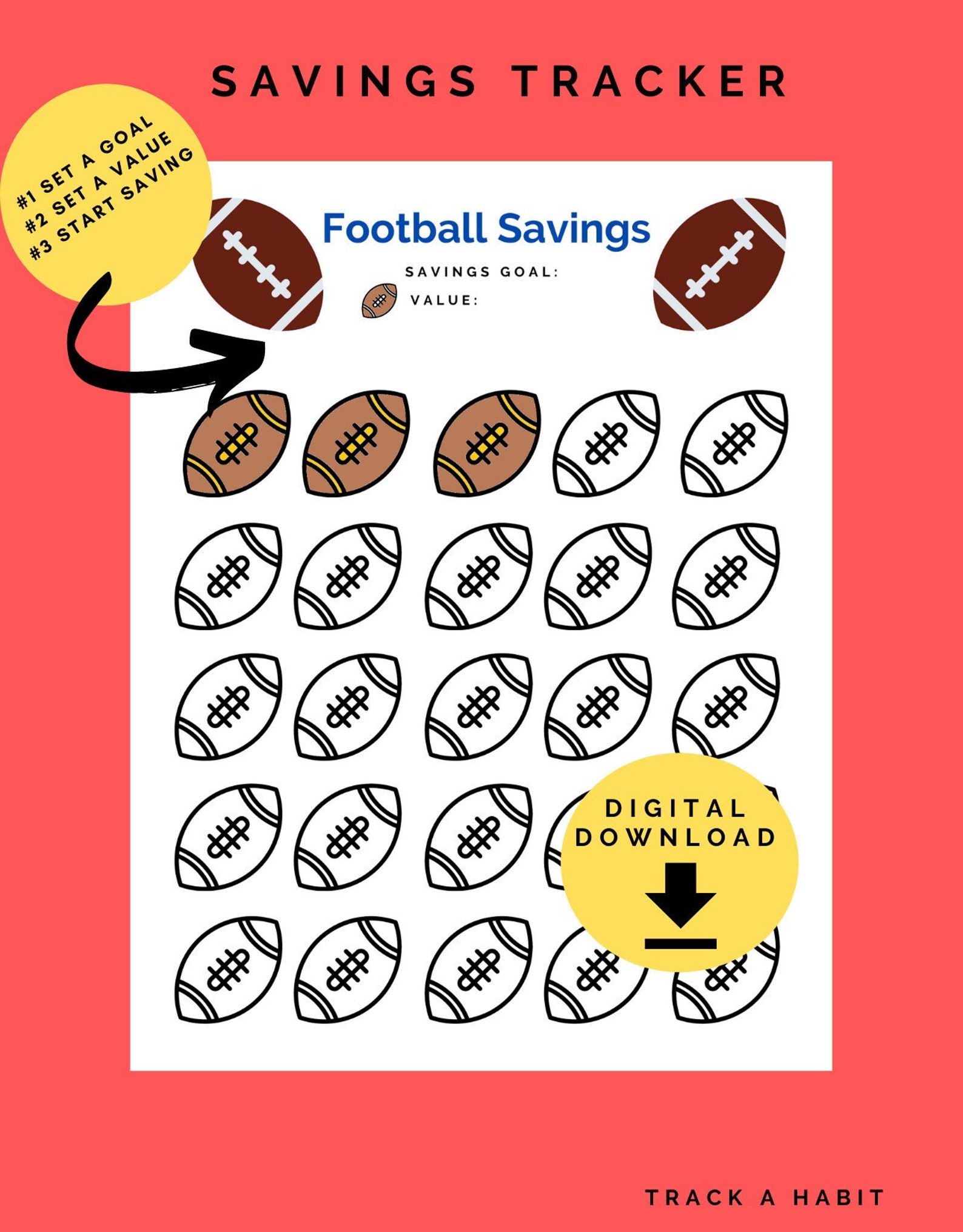 Football Savings Tracker Printable Money Savings Challenge Super Bowl ...