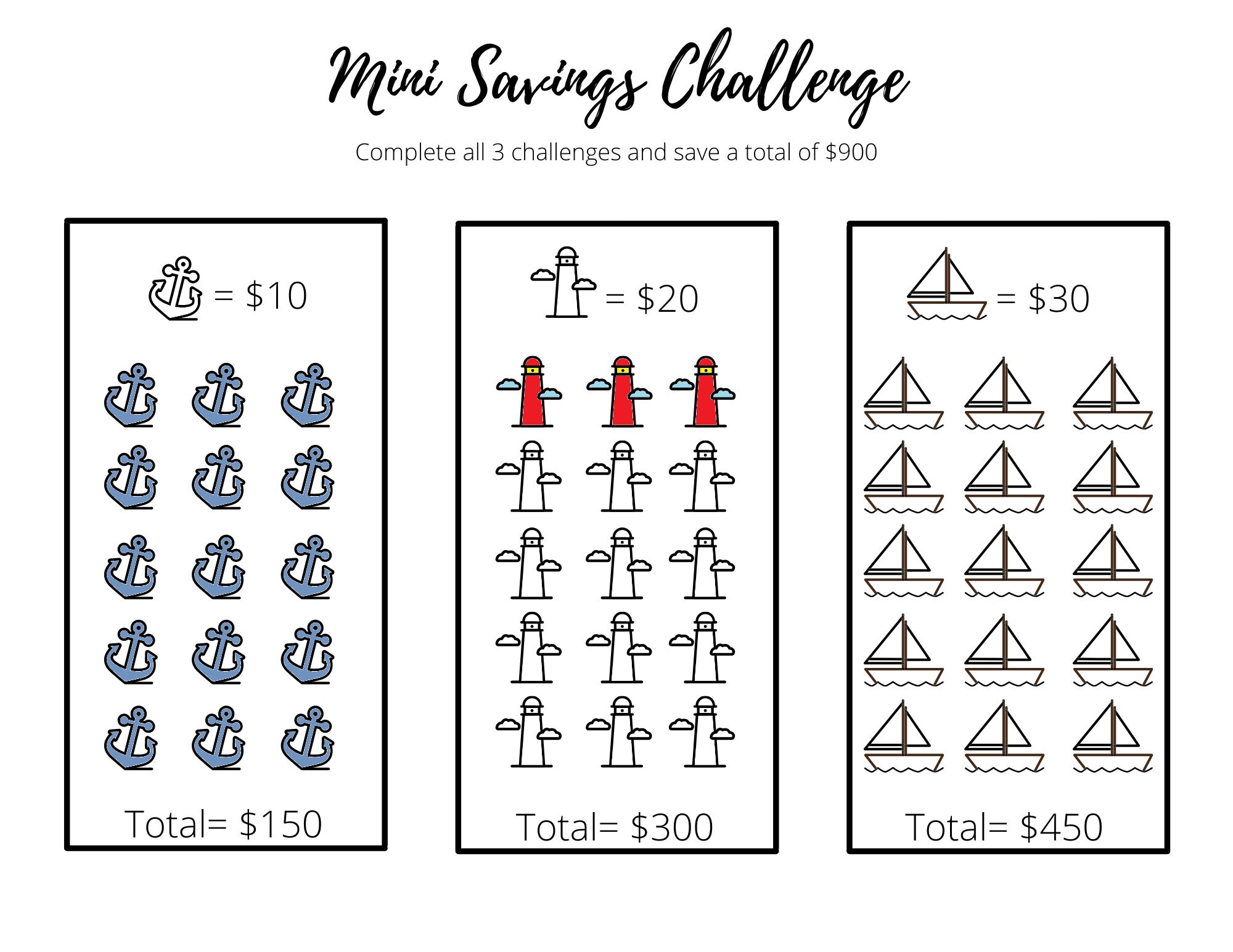 Mini Savings Challenge Bundle Printable Ocean Theme Savings Challenges ...