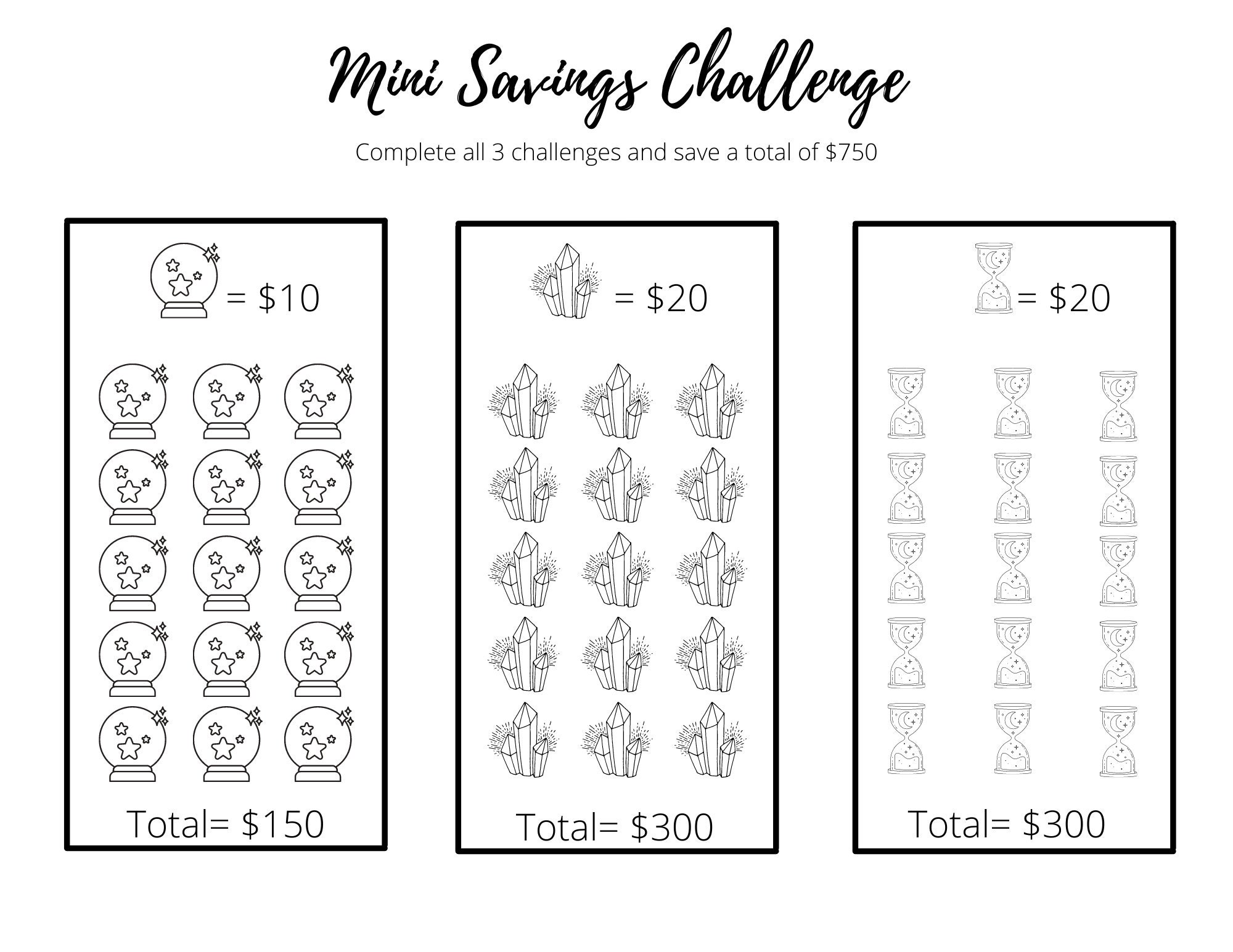 Mini Savings Challenge Printable Mystical Savings Challenge 3 X Savings ...