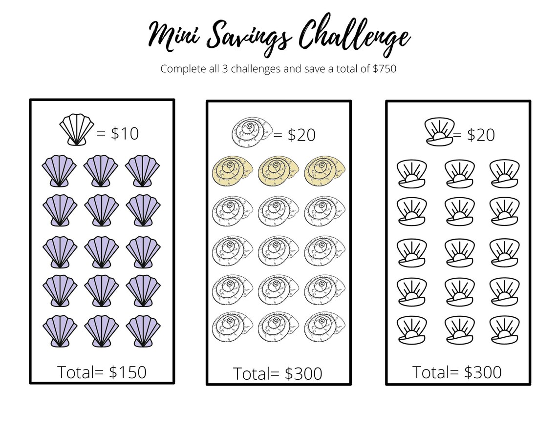 Mini Savings Challenge Bundle Printable Ocean Theme Savings - Etsy
