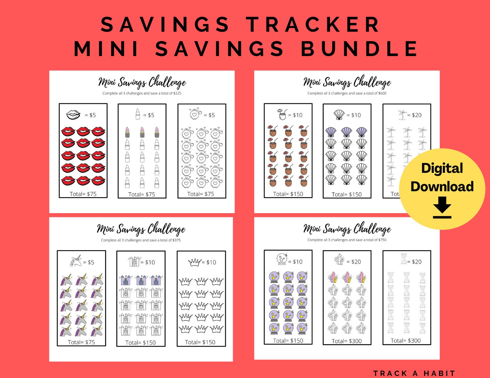 Mini Savings Tracker Bundle Printable Whimsical Mini Challenge Bundle ...