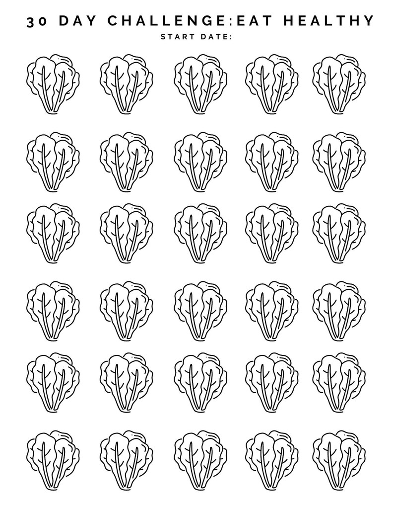 Healthy Diet Challenge Printable 30 Days of Healthy Eating - Etsy