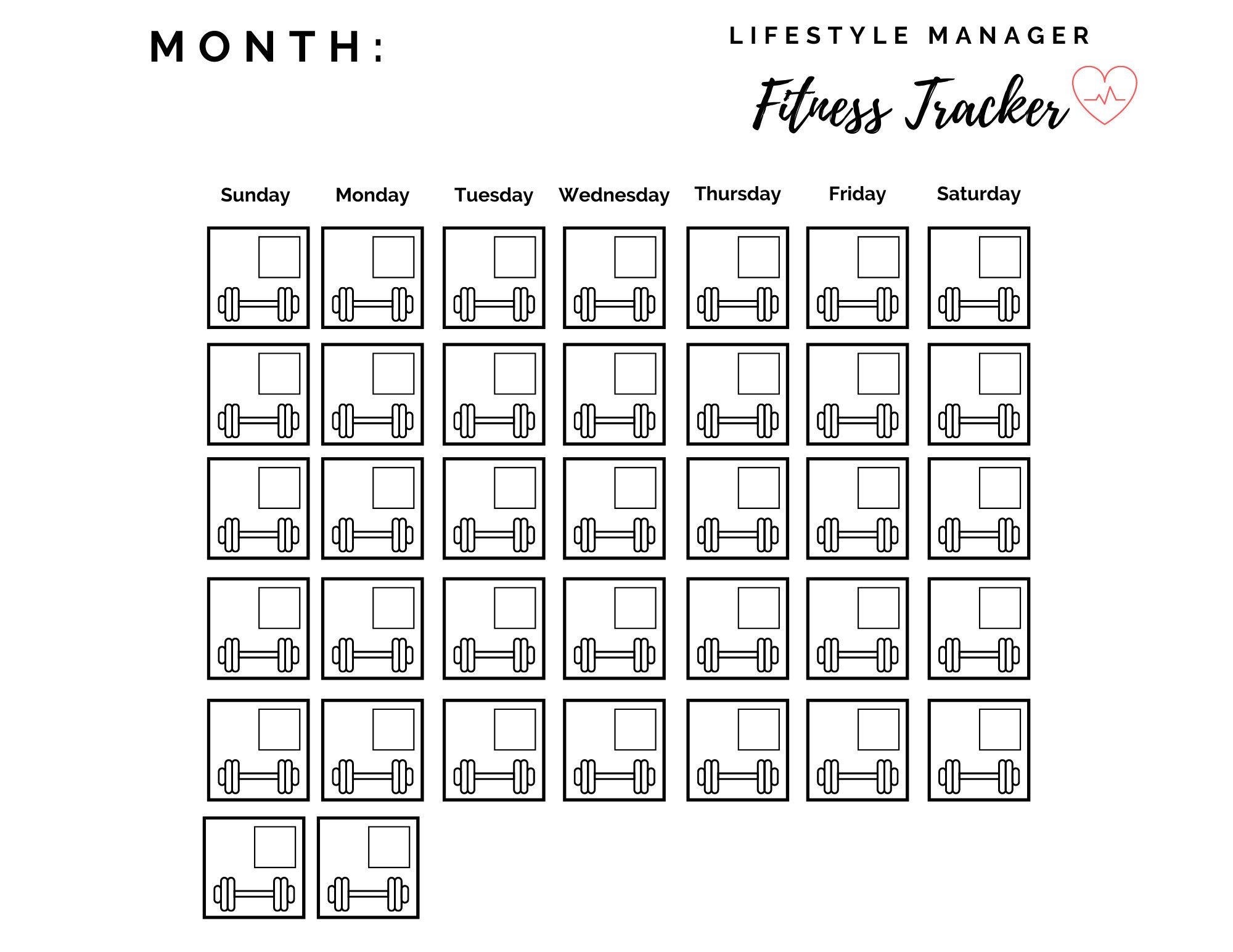 Fitness Calendar Tracker Printable Sleep Tracker Workout Tracker Water ...