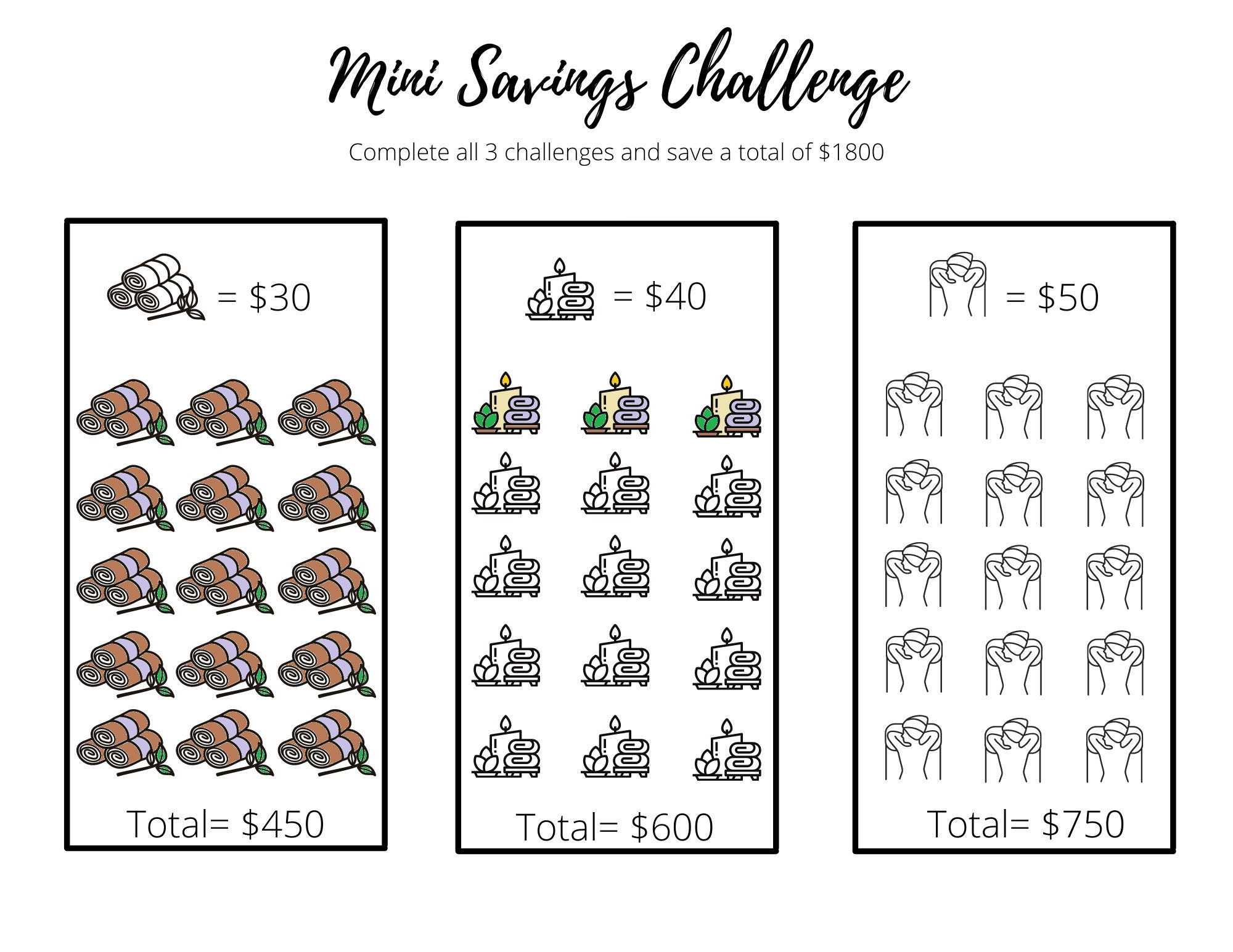 Mini Money Savings Challenge Printable Beauty Mini Challenge Bundle ...