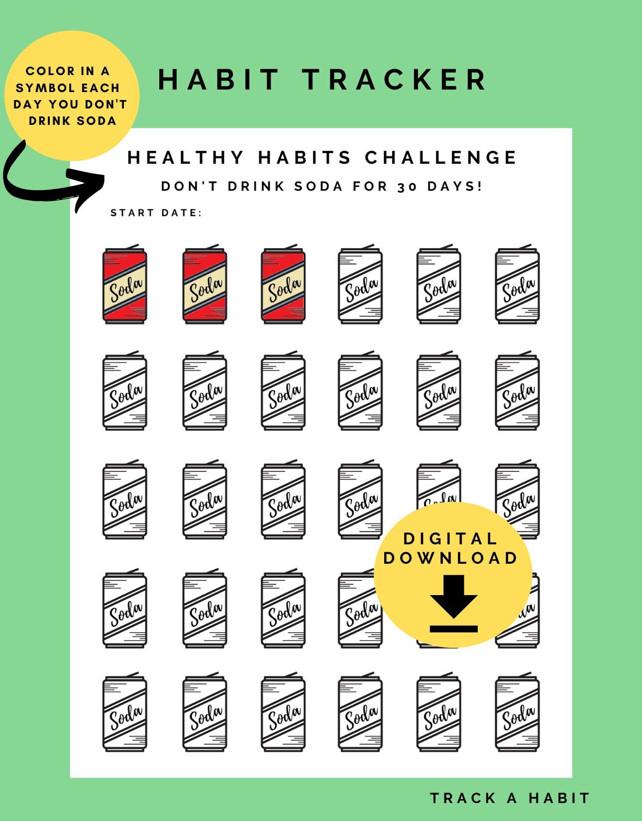 30 Day No Soda Challenge Printable Don't Drink Soda Pop Healthy Diet ...
