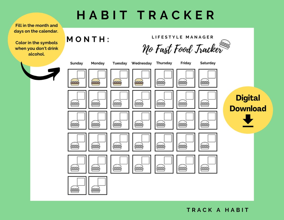 No Fast Food Calendar Printable No Take Away Calendar No Junk Food ...