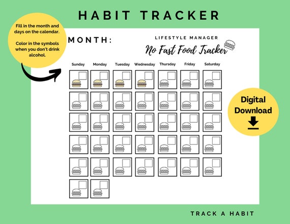 No Fast Food Calendar Printable No Take Away Calendar No | Etsy