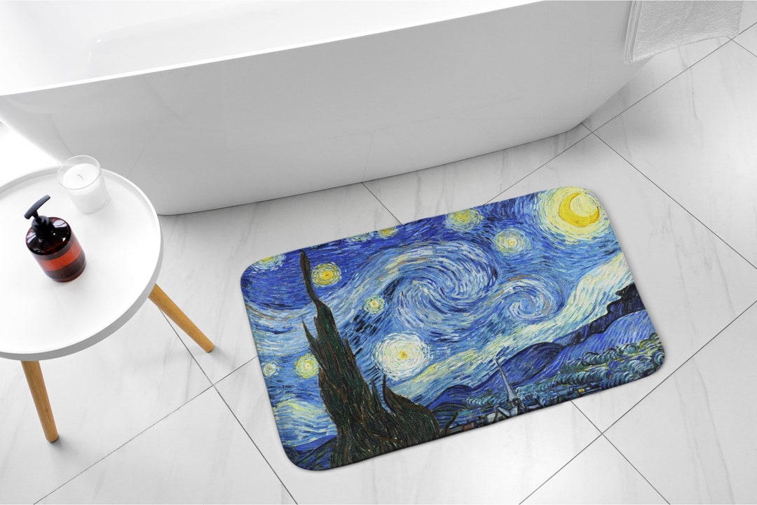 Starry Night, Bathroom Rug, Classic Pattern, Blue, Toilet Rug, Small ...