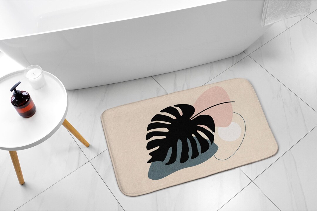 Floral Pattern, Beige, Monster Leaf, Small Carpet, Modern Bathroom ...