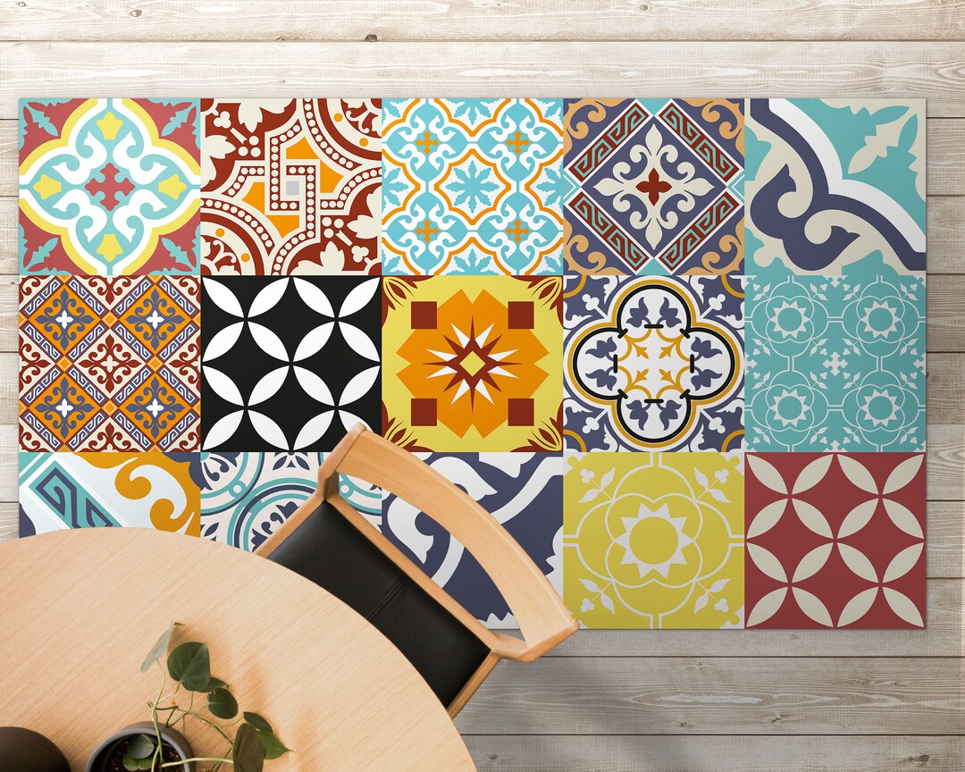 Traditional Azulejos Tiles Design Vinyl Matblue PVC Matyellow Vinyl ...