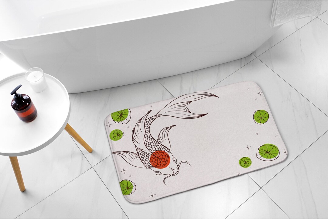 Carp Koi Fish, White Animal Pattern, Elegant Design, Toilet Rug, Small ...
