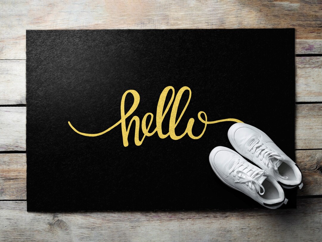 Hello Outdoor Mat, Black Welcome Rug, Text Entrance Mat, Non-slip ...