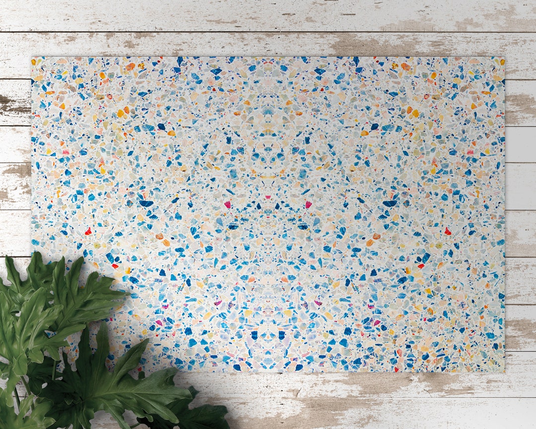 Colorful Terrazzo Background Vinyl Mat, Blue PVC Mat, Yellow Vinyl ...