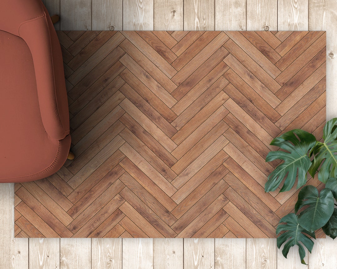 Traditional Wood Parquiet Vinyl Mat, Brown Vinyl Rug, Bronze PVC Mat ...