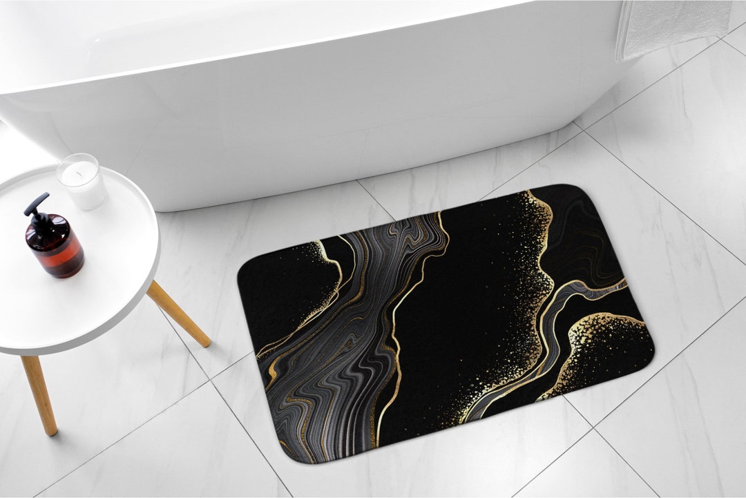 Black and Gold Marble, Bathroom Rug, Abstraction Pattern, Black ...