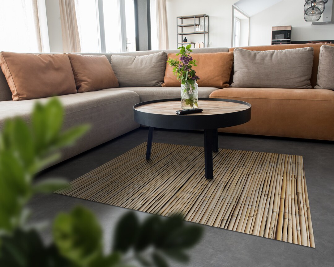 Bamboo Mat Vinyl Mat, Beige PVC Flooring, Brown Vinyl Floor Mat, Plants ...