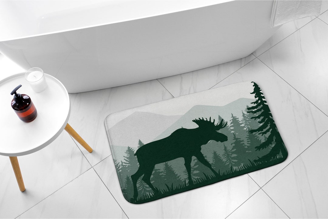 Animal Pattern, Green, Moose, Small Carpet, Modern Bathroom, Elegant ...