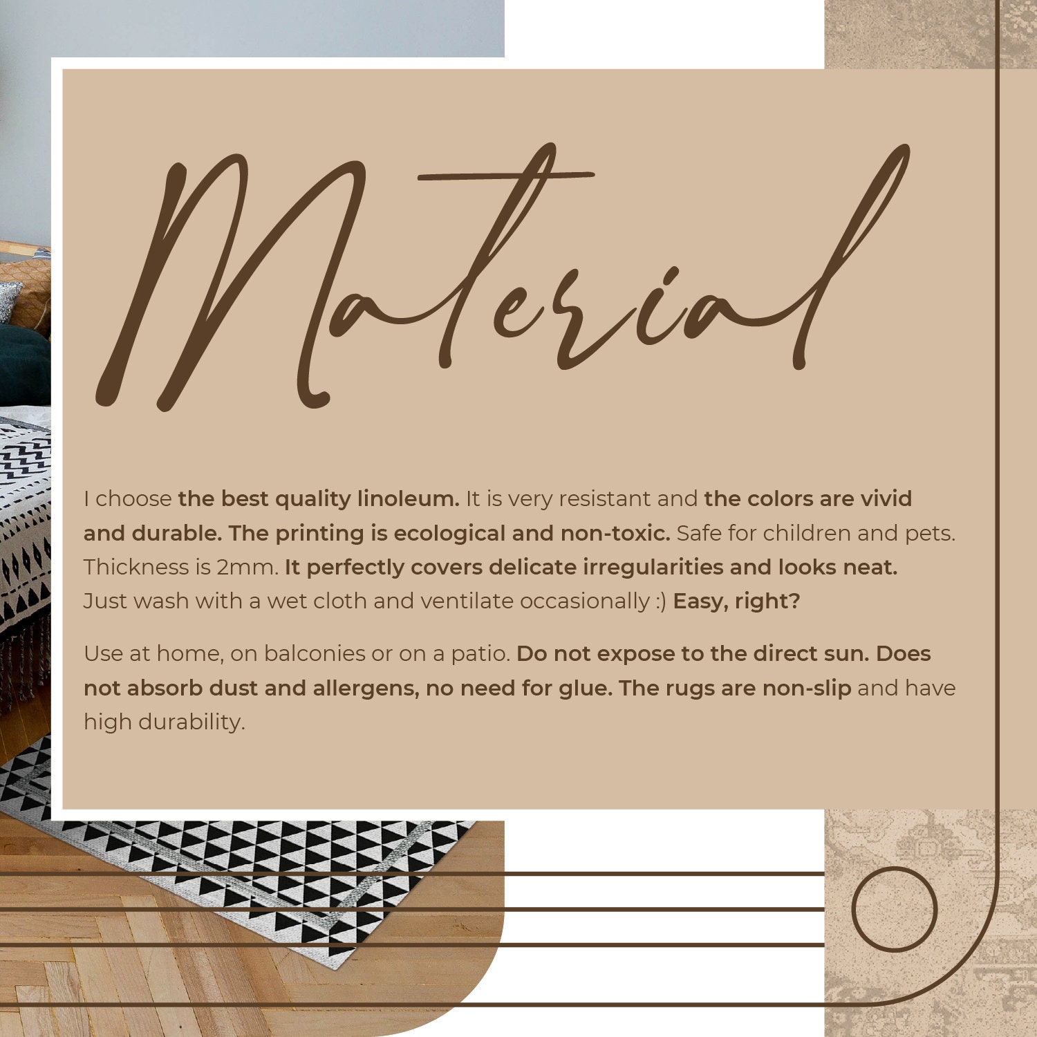 Marble Ecru Geometric Mosaic Vinyl Mat Beige Vinyl Rug | Etsy