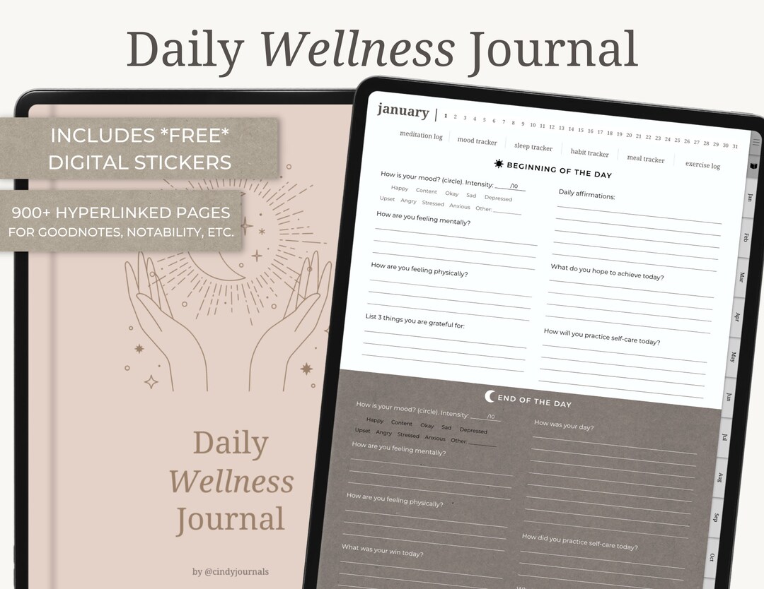 Digital Daily Wellness Journal | Self-care Gratitude Daily Prompts ...
