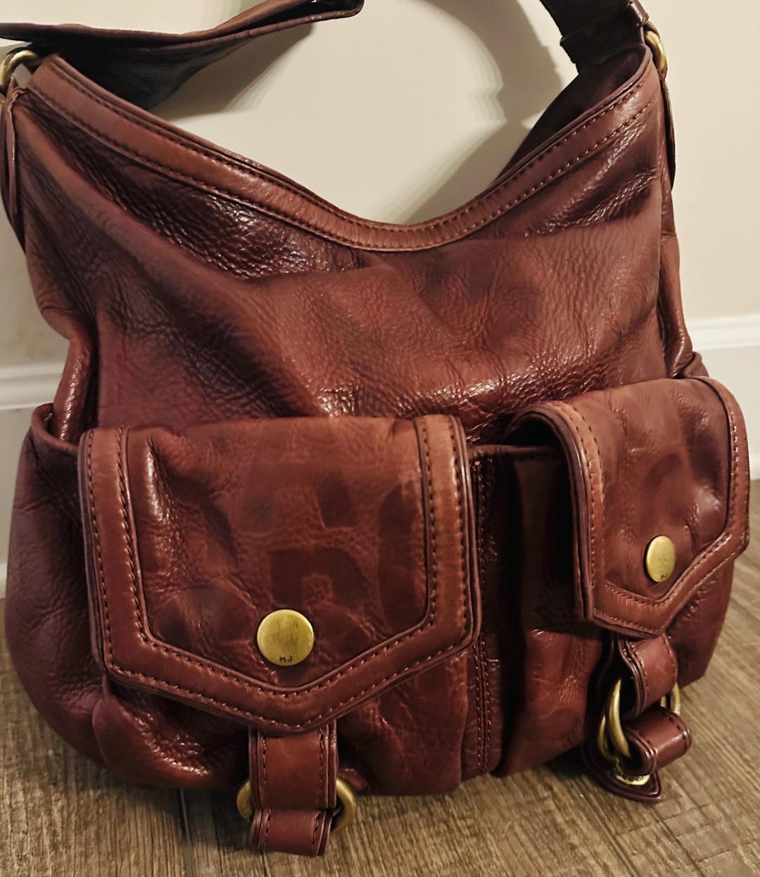 Vintage Marc Jacobs Mushroom Signature Embossed Leather Hobo Shoulder ...