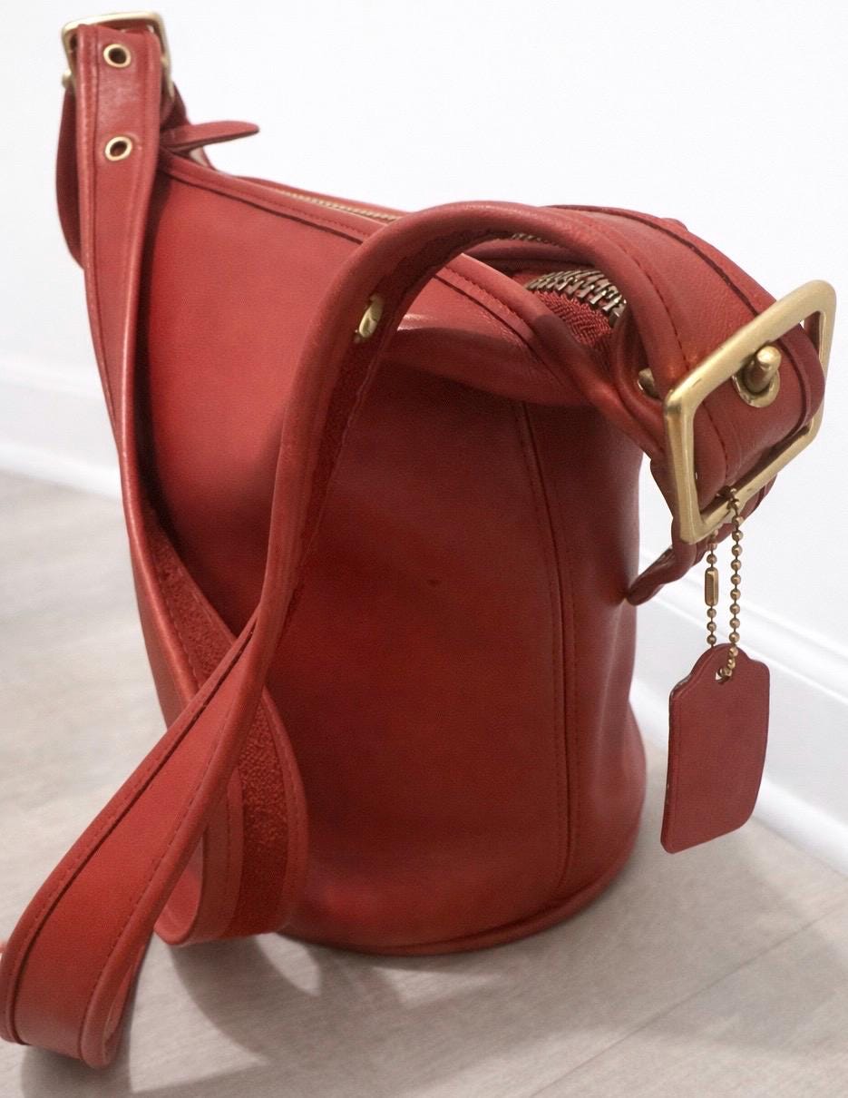 Vintage Coach Helen Red Leather Bucket Bag | Shoulder & Crossbody ...