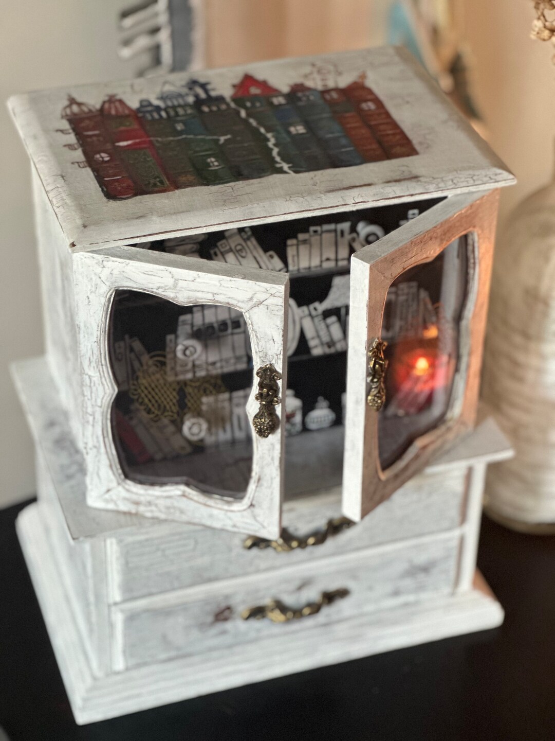 Book Shelf Box/ Vintage Box/ Storage/ Armoire/ Shabby Chic/ Distressed ...