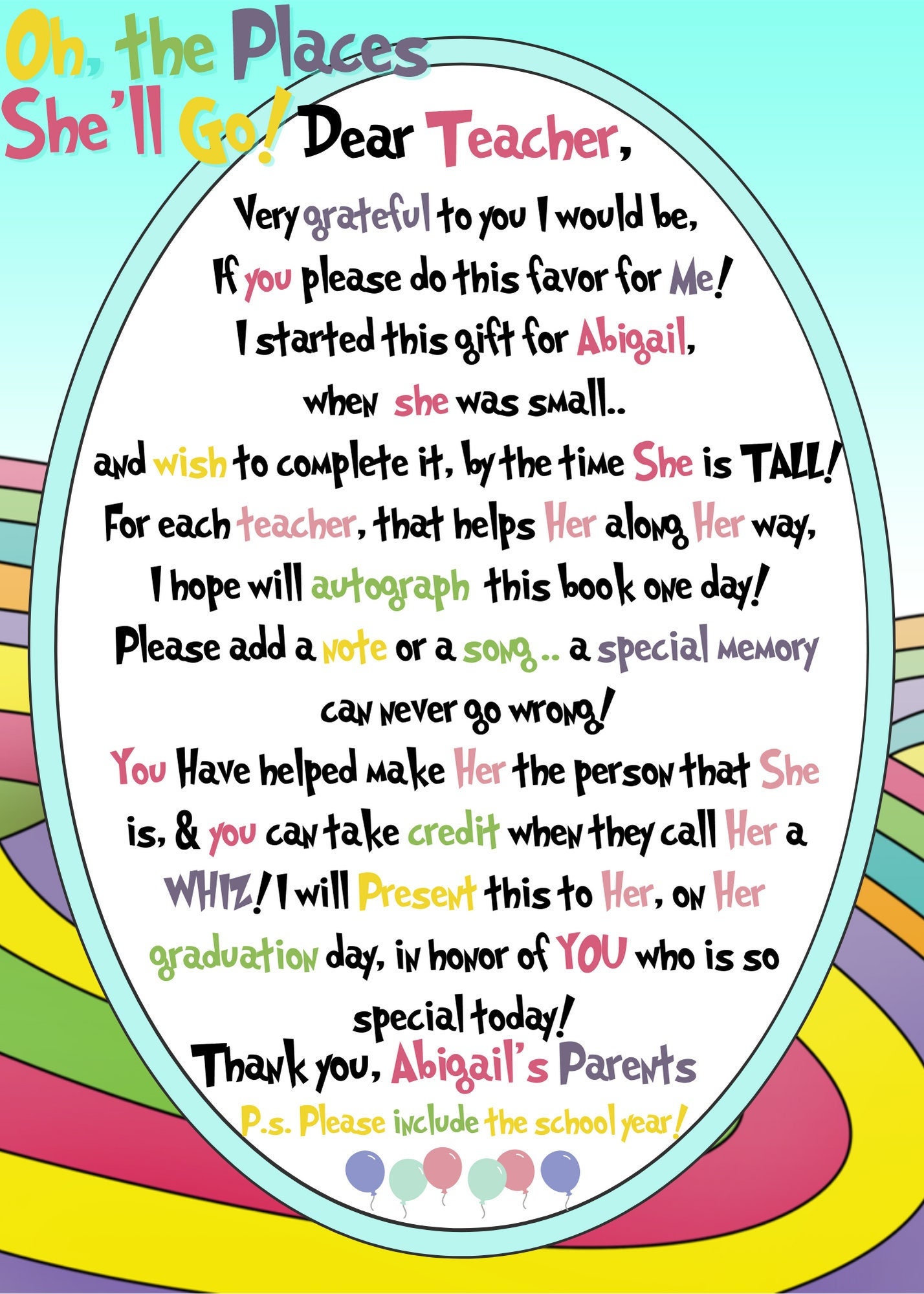 PERSONALIZED Oh the Places You'll Go *DIGITAL* End of the Year Teacher ...