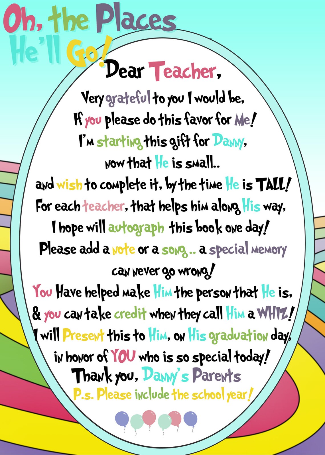 PERSONALIZED Oh the Places You'll Go *DIGITAL* End of the Year Teacher ...