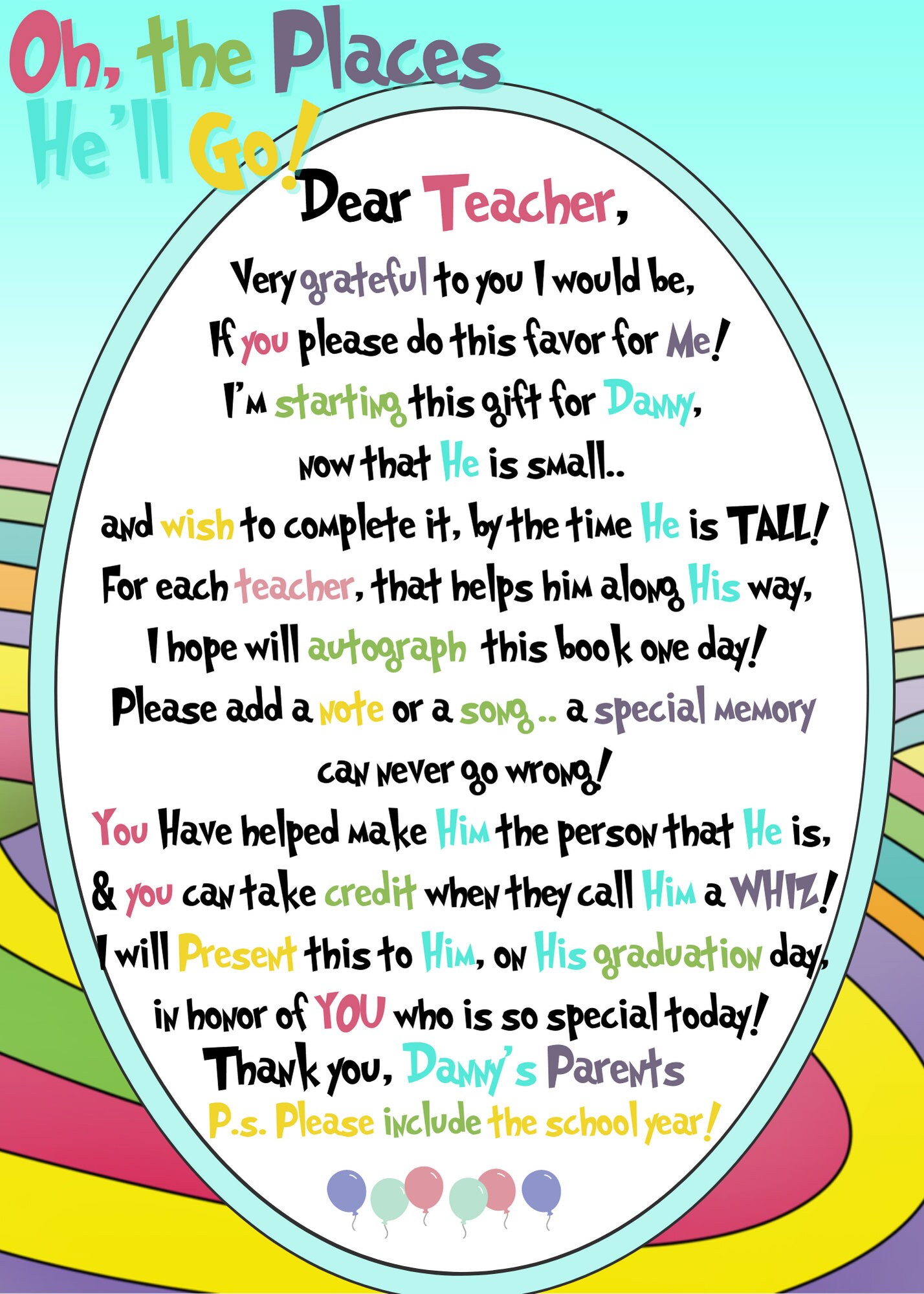 PERSONALIZED Oh the Places You'll Go *DIGITAL* End of the Year Teacher ...