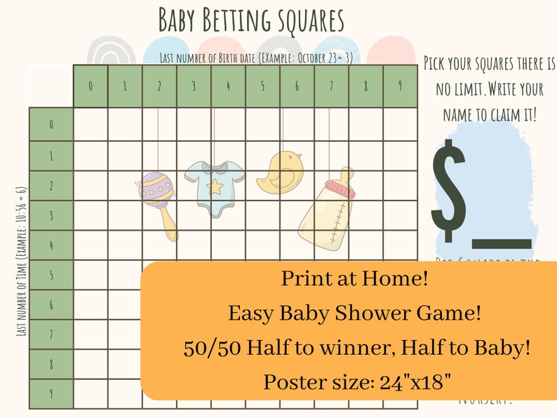 Baby Shower Baby Betting Squares Game - Etsy