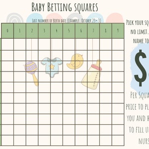 Baby Shower Baby Betting Squares Game - Etsy