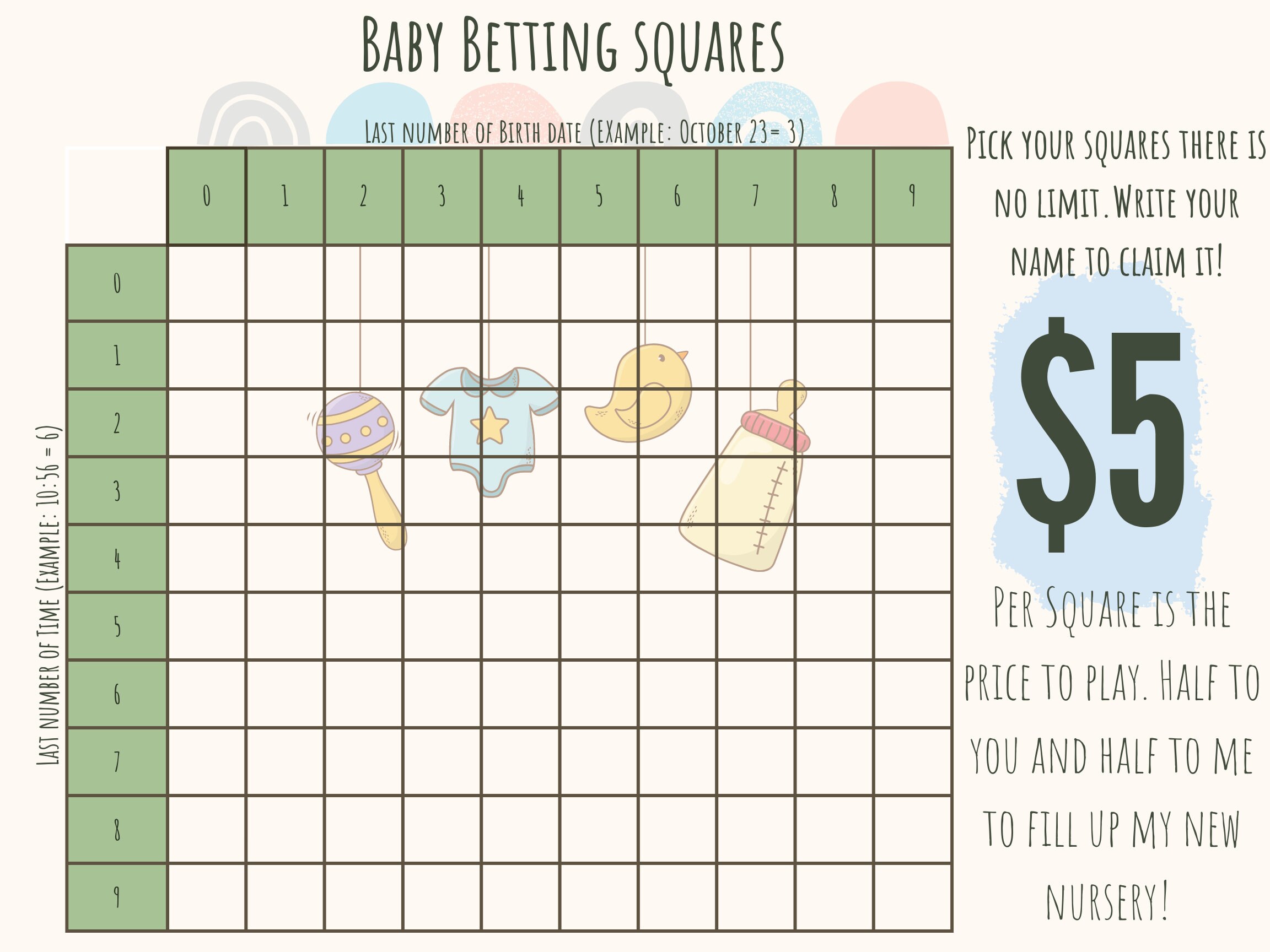 Baby Shower Baby Betting Squares Game - Etsy