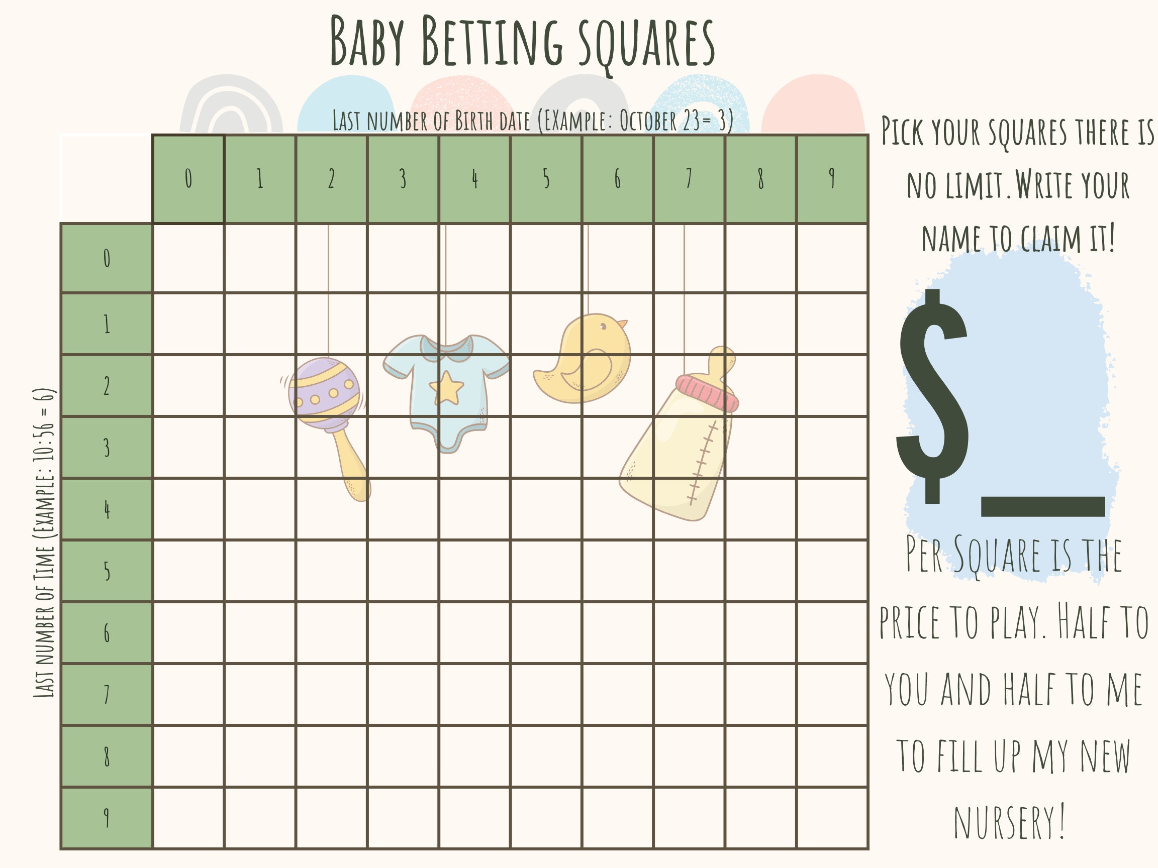 Baby Shower Baby Betting Squares Game - Etsy
