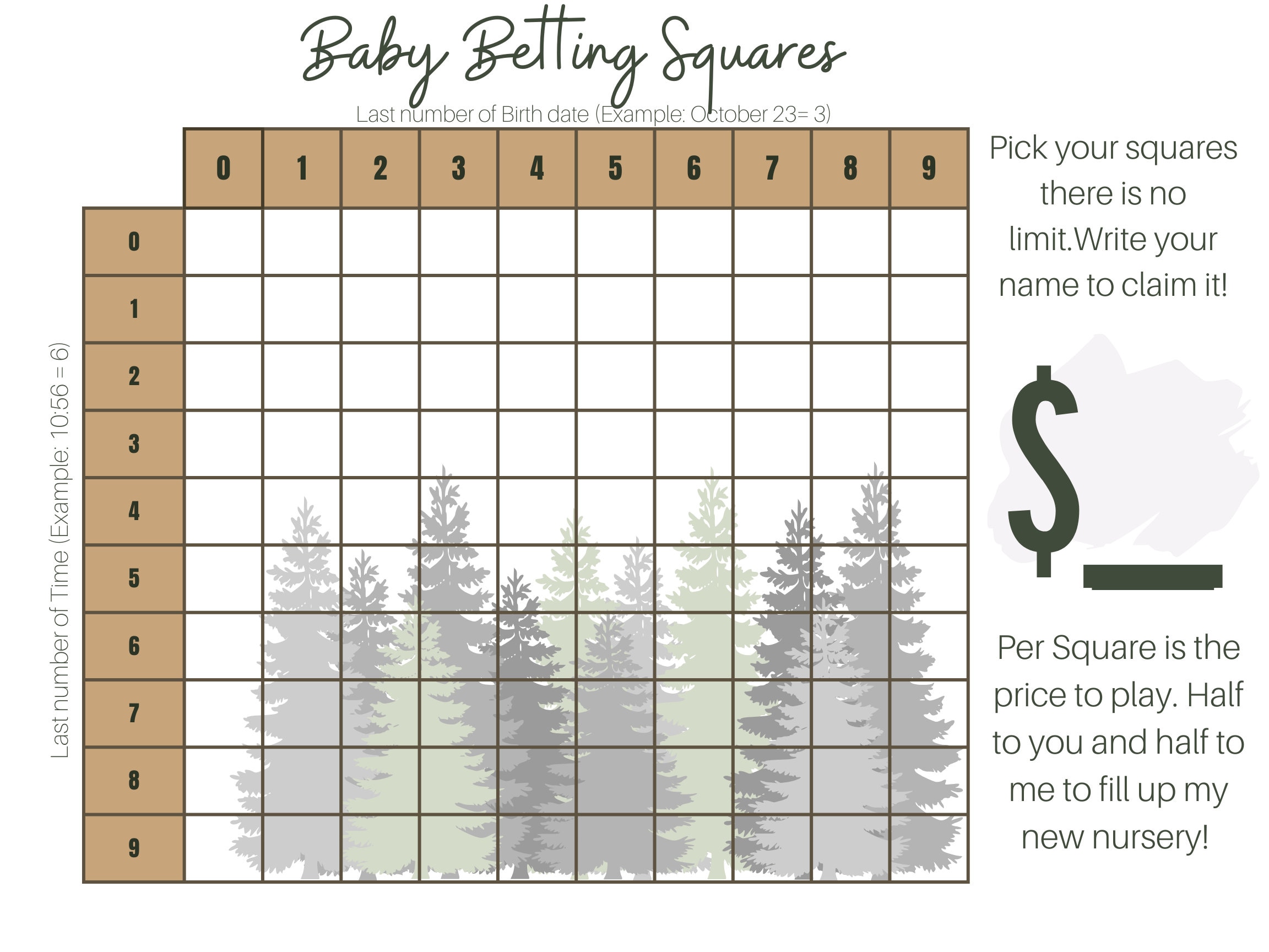 Baby Betting Squares Game Tree - Etsy