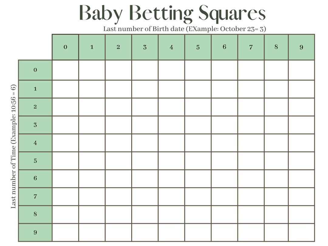 Baby Betting Squares Game - Simply Green - Etsy