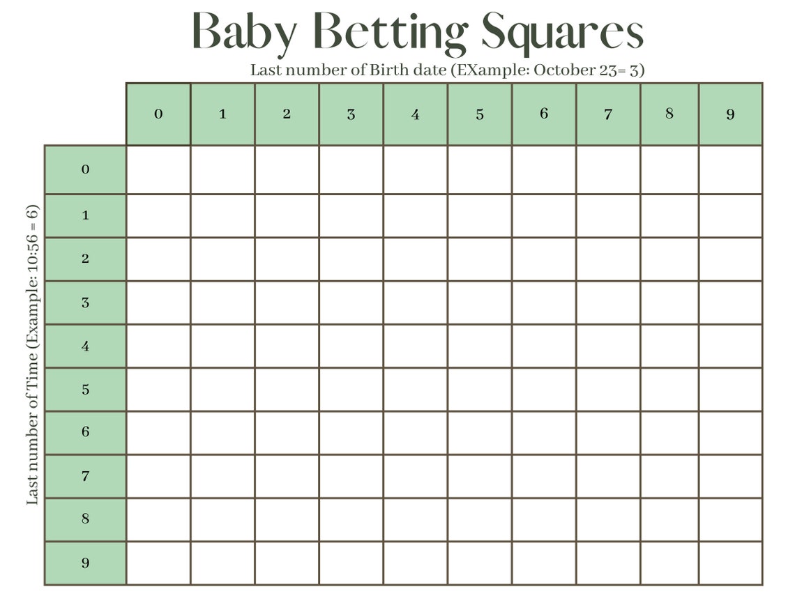 Baby Betting Squares Game - Simply Green - Etsy