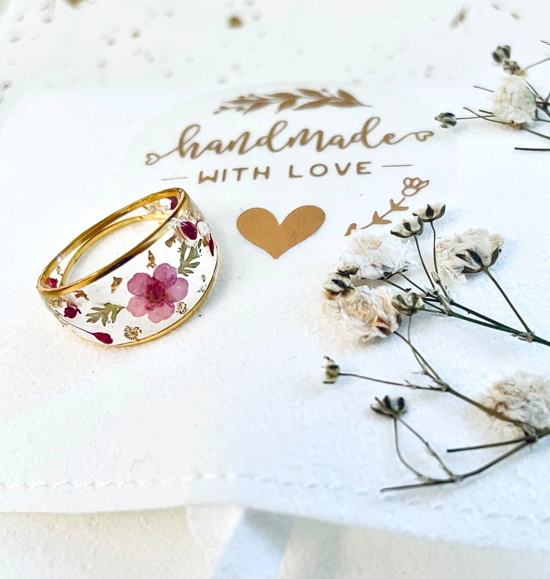 Resin Ring With Pressed Pink Flower, Elegant Floral Jewelry - Etsy
