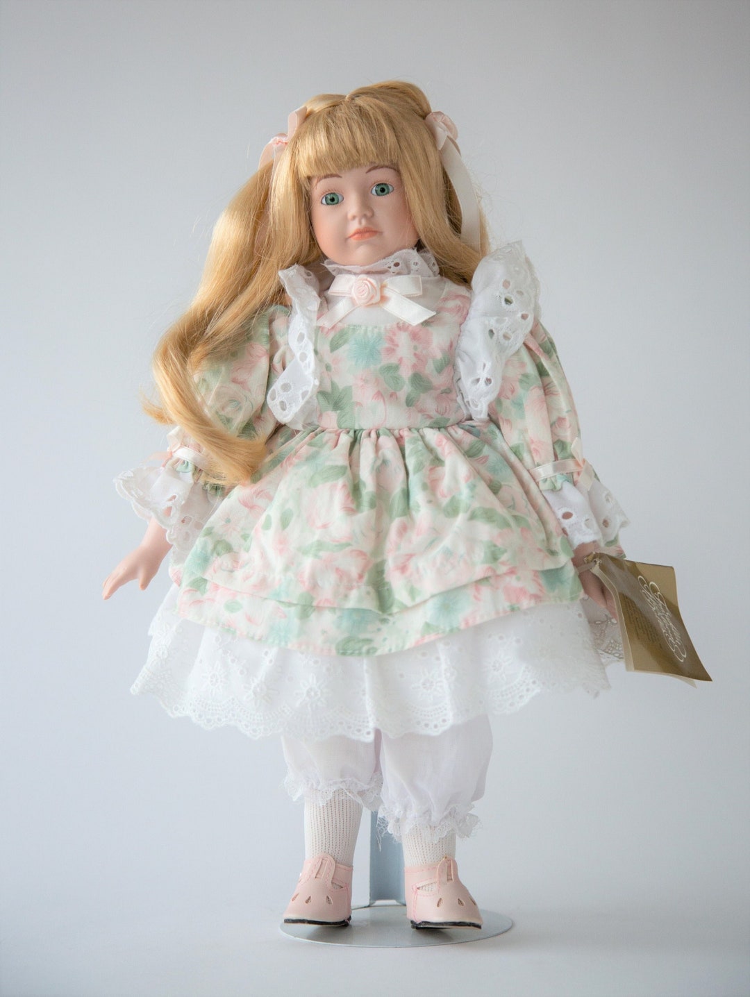 Vintage Franklin Heirloom Porcelain Doll Featuring Blonde Hair and a ...