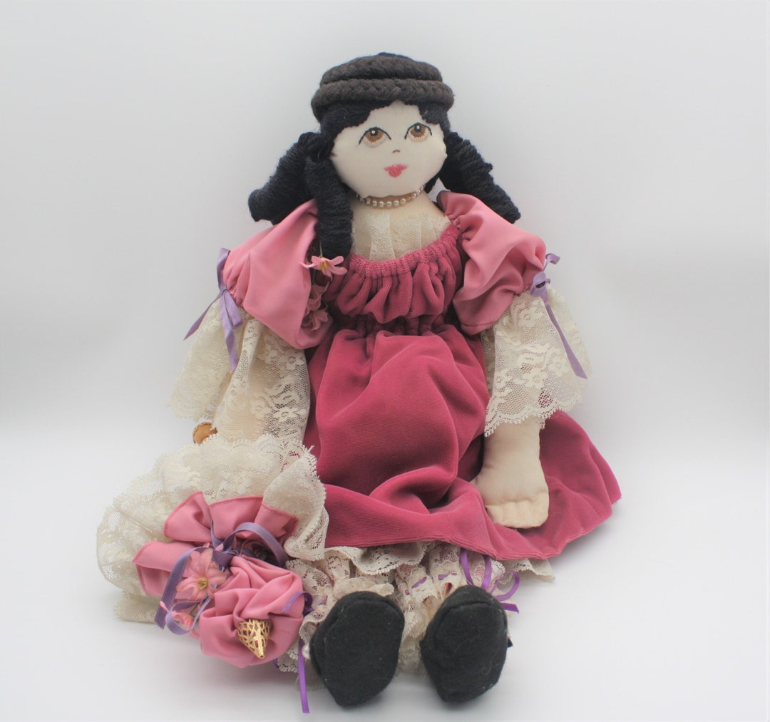Beautiful Vintage Handmade Ragdoll Wearing a Rose-colored Velvet Dress ...