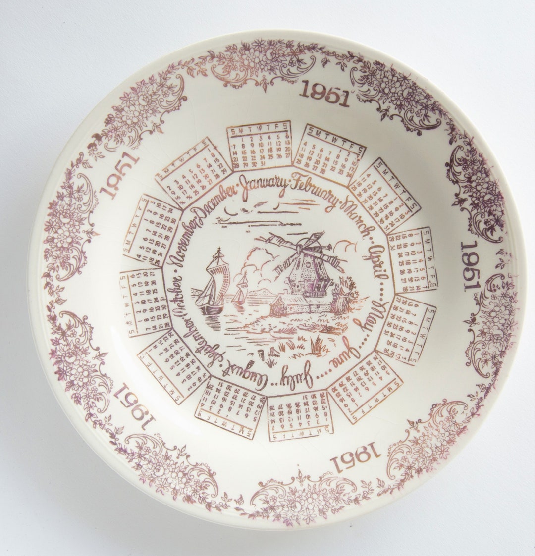 Vintage 1951 Calendar Year Collector Plate Featuring Windmill and ...