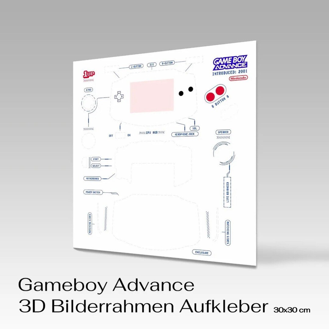 Framed Nintendo Game Boy Advance Template Sticker, Disassembled Game ...