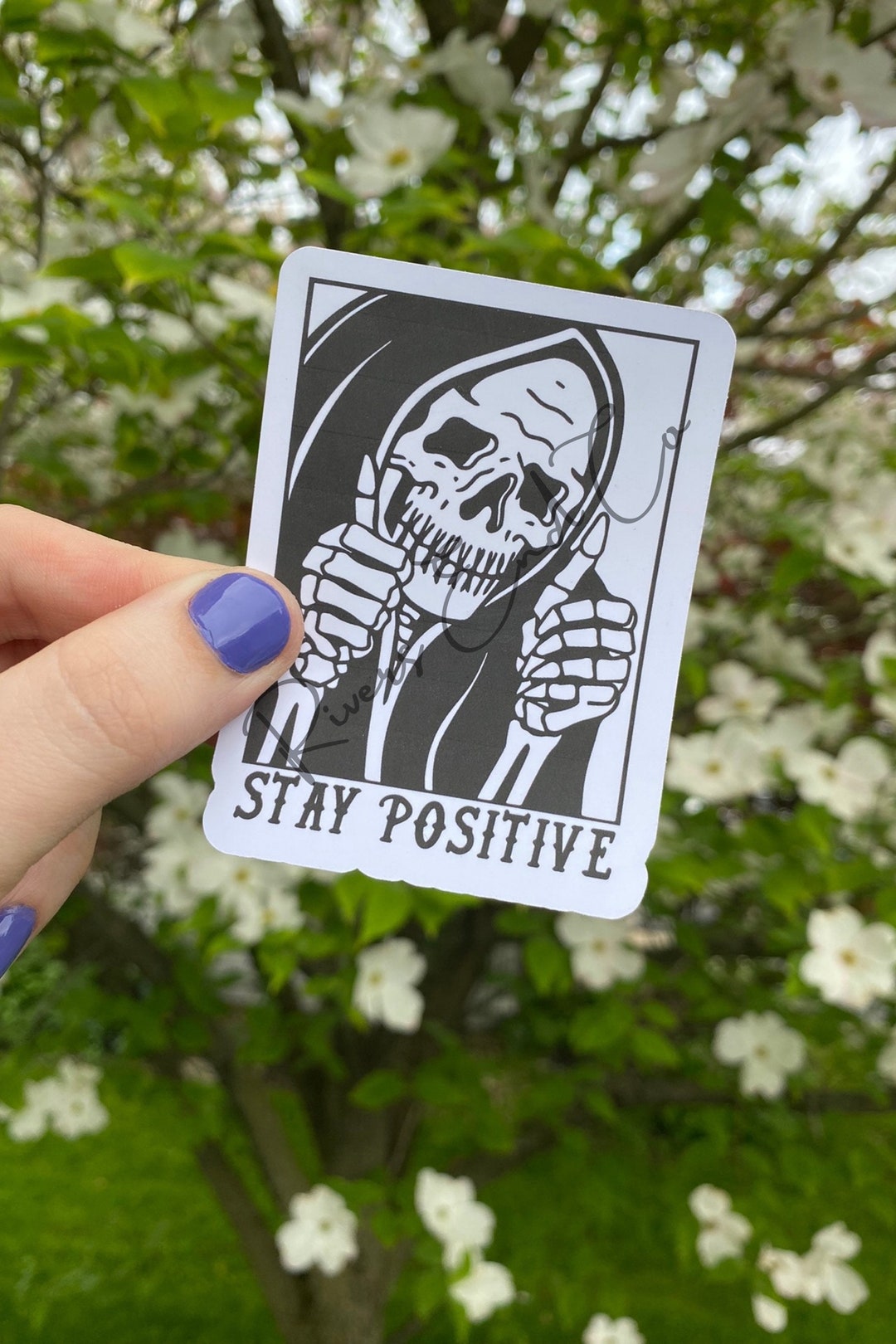 Stay Positive Sticker, Skeleton, Horror, Good Vibes - Etsy