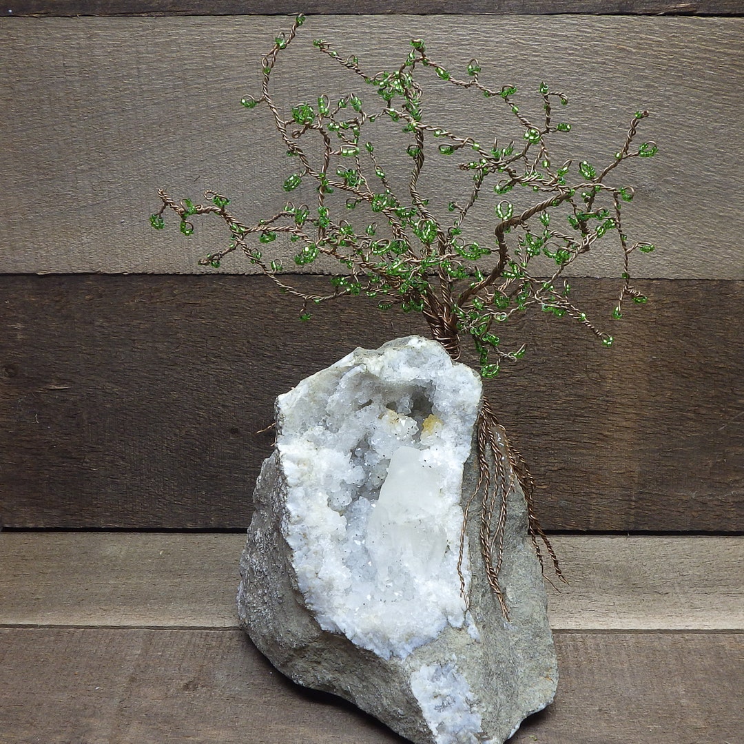 Beautiful Copper Wire Wrapped Tree With Green Glass Beads on a Large ...